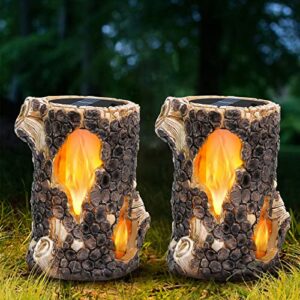 panamalar solar lights outdoor stump flickering flame lights, solar lanterns waterproof outdoor decorative lantern light for garden patio pathway yard-(2pcs)