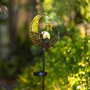 twinkya Solar Garden Lights Outdoor Decorations Waterproof Decorative Solar Powered Stakes Metal Moon Fairy Stars Crackle Glass Globe Lights for Patio Pathway Walkway Yard Lawn Backyard Decor (Gold)