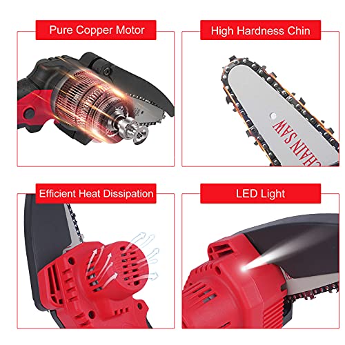 Mini Chainsaw, Cordless Portable Electric Chainsaw with 2 Battery and Chain, 4-Inch Handheld Pruning Shears Chainsaw for Tree Branch Wood Cutting