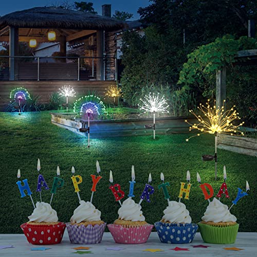 Honche Solar Garden Lights Outdoor Waterproof, LED Firefly Starburst Firework Light for Pathway Patio Lawn Backyard Flowerbed Party Christmas Decorations with 120 LEDs 8 Mode 2 Pack RGB Oval