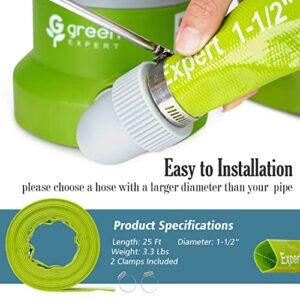 Green Expert 1-1/2" ID PVC Lay-Flat Water Discharge Hose Sump Pump Draining Accessories Heavy Duty Pool Backwash Hose Great for Water Disposal from Pools Garden Pond Hot Tub 25FT Length