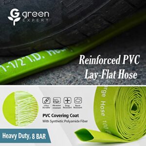 Green Expert 1-1/2" ID PVC Lay-Flat Water Discharge Hose Sump Pump Draining Accessories Heavy Duty Pool Backwash Hose Great for Water Disposal from Pools Garden Pond Hot Tub 25FT Length