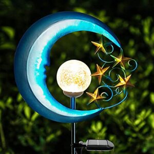 eprosmin solar outdoor garden lights – solar powered pathway lights outdoor decorative lights waterproof crackle glass globe led landscape lighting for pathway,yard,lawn,patio stars moon