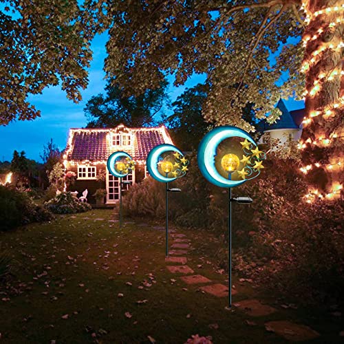 EPROSMIN Solar Outdoor Garden Lights - Solar Powered Pathway Lights Outdoor Decorative Lights Waterproof Crackle Glass Globe Led Landscape Lighting for Pathway,Yard,Lawn,Patio Stars Moon