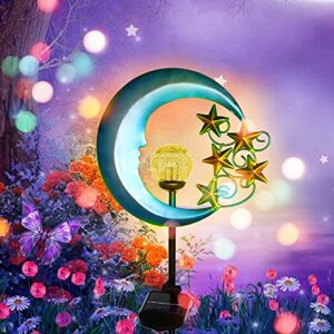 EPROSMIN Solar Outdoor Garden Lights - Solar Powered Pathway Lights Outdoor Decorative Lights Waterproof Crackle Glass Globe Led Landscape Lighting for Pathway,Yard,Lawn,Patio Stars Moon