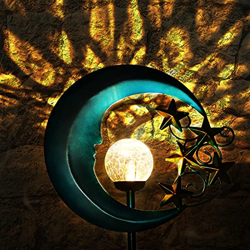 EPROSMIN Solar Outdoor Garden Lights - Solar Powered Pathway Lights Outdoor Decorative Lights Waterproof Crackle Glass Globe Led Landscape Lighting for Pathway,Yard,Lawn,Patio Stars Moon