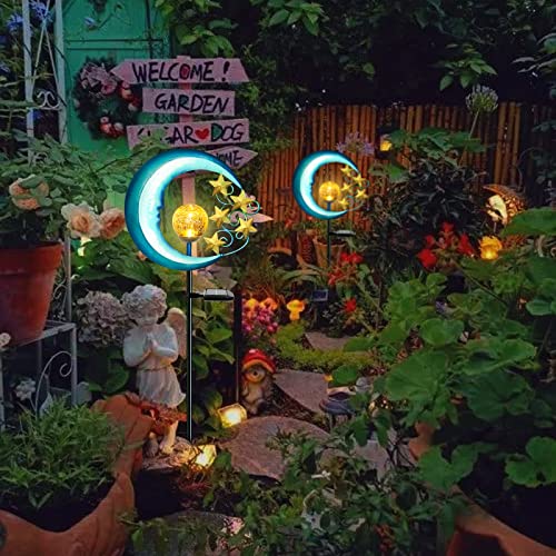 EPROSMIN Solar Outdoor Garden Lights - Solar Powered Pathway Lights Outdoor Decorative Lights Waterproof Crackle Glass Globe Led Landscape Lighting for Pathway,Yard,Lawn,Patio Stars Moon