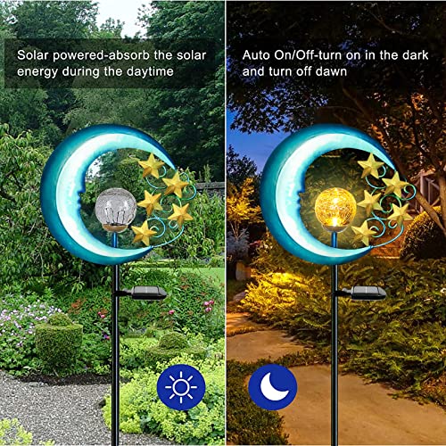 EPROSMIN Solar Outdoor Garden Lights - Solar Powered Pathway Lights Outdoor Decorative Lights Waterproof Crackle Glass Globe Led Landscape Lighting for Pathway,Yard,Lawn,Patio Stars Moon