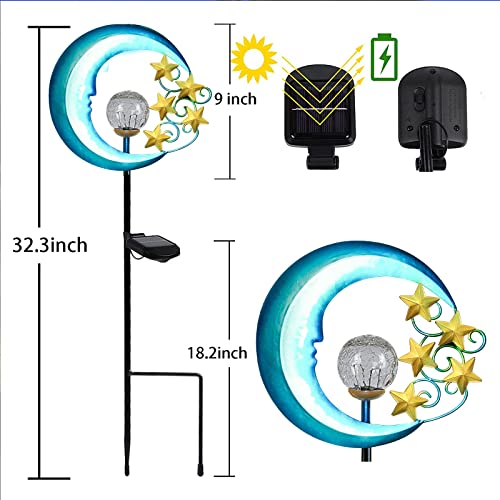 EPROSMIN Solar Outdoor Garden Lights - Solar Powered Pathway Lights Outdoor Decorative Lights Waterproof Crackle Glass Globe Led Landscape Lighting for Pathway,Yard,Lawn,Patio Stars Moon