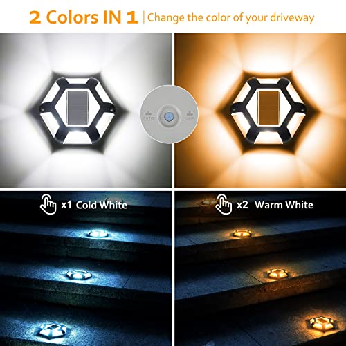 CREPOW Solar Dock Lights Driveway Deck Lights - 8 Packs, Waterproof 1200mAh Wireless Outdoor LED Aluminum Dock Lighting Warning Step Lights for Driveway Sidewalk Garden Pathway Yard (White/Warm White)