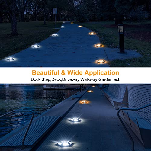 CREPOW Solar Dock Lights Driveway Deck Lights - 8 Packs, Waterproof 1200mAh Wireless Outdoor LED Aluminum Dock Lighting Warning Step Lights for Driveway Sidewalk Garden Pathway Yard (White/Warm White)