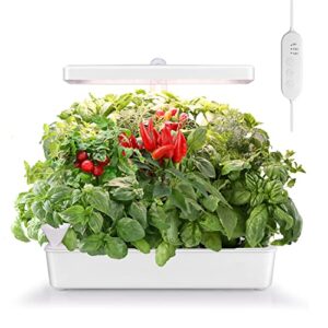 j&c indoor garden, herb kitchen garden with 20w led grow light, height adjustable, smart timer plant light (advanced version, white)