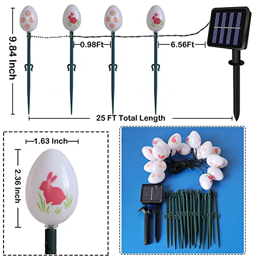 25Ft 20 LED Solar Easter Eggs Stake Lights for Easter Decorations, 8 Modes Solar Easter Eggs Lights, Waterproof Solar Easter Yard Stake for Outdoor Easter Decor Garden Yard Pathway Lawn Spring Decor