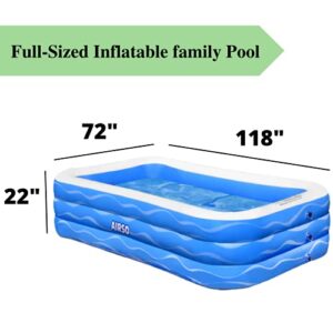 Inflatable Swimming Pool Family Full-Sized Inflatable Pools 118" x 72" x 22" Thickened Family Lounge Pool for Kids & Adults Oversized Kiddie Pool Outdoor Blow Up Pool for Backyard, Garden