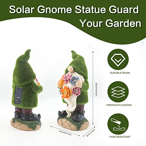 DKJOCKY Garden Gnomes Statues,Resin Knomes Figurine with Succulent Wreath Solar 6 LED Lights,Outdoor Statues Garden Decor for Patio Yard Lawn Porch Art Ornament Gift,10.2inch