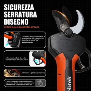 Cordless Electric Pruning Shears 40MM, Kebtek Professional Pruning Shears Battery Powered 18V Brushless Motor 2Pack 2AH Rechargeable Lithium Battery-LCD Display Screen (KT940)