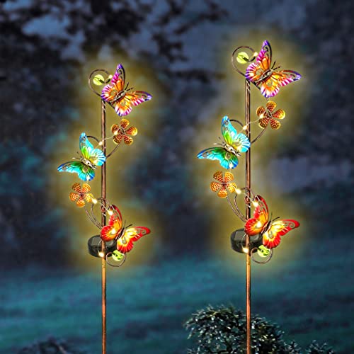 LoveNite Solar Garden Lights, 2 Pack Butterfly Stake Lights Outdoor, Waterproof Solar Butterfly Decorative Landscape Lights for Pathway Backyard Patio Lawn Christmas Party Decor