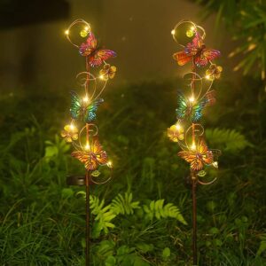 LoveNite Solar Garden Lights, 2 Pack Butterfly Stake Lights Outdoor, Waterproof Solar Butterfly Decorative Landscape Lights for Pathway Backyard Patio Lawn Christmas Party Decor