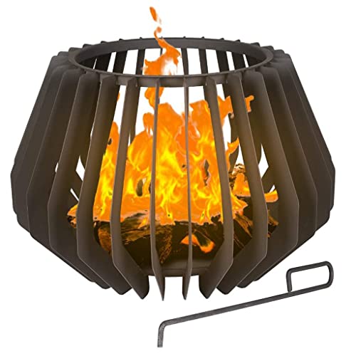 JAHH 24inch Metal Outdoor Fire Pit Bonfire Wood Burning Patio for Garden, Backyard, Poolside with Fireplace Poker