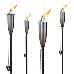 garden torch set of 4 garden backyard landscape lanterns – 60 inch citronella patio metal torch (satin silver) by deco window