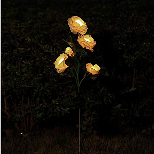 HDNICEZM Solar Garden Lights Outdoor Decorative - 2 Pack Upgraded Realistic 5 Rose Flowers Lights LED Solar Stake Lights Waterproof for Garden Backyard Patio Pathway Courtyard Decoration (Yellow)