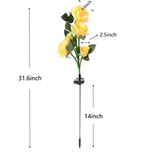 HDNICEZM Solar Garden Lights Outdoor Decorative - 2 Pack Upgraded Realistic 5 Rose Flowers Lights LED Solar Stake Lights Waterproof for Garden Backyard Patio Pathway Courtyard Decoration (Yellow)