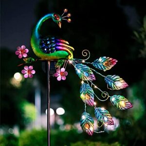 dreamsoul pathway lights solar powered, metal peacock garden decor – waterproof peacock solar walkway lights for outdoor yard lawn driveway decorations