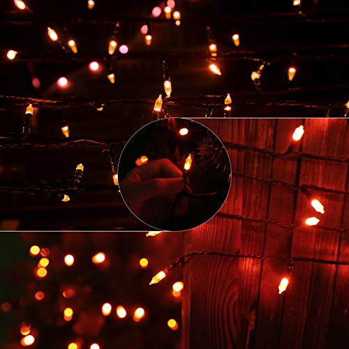 Orange Outdoor Lights, 33Feet 100 Led Christmas Lights with 8 Lighting Modes, Waterproof Mini String Lights Plug in for Garden Patio Party Wedding Christmas Xmas Tree Lighting Decoration