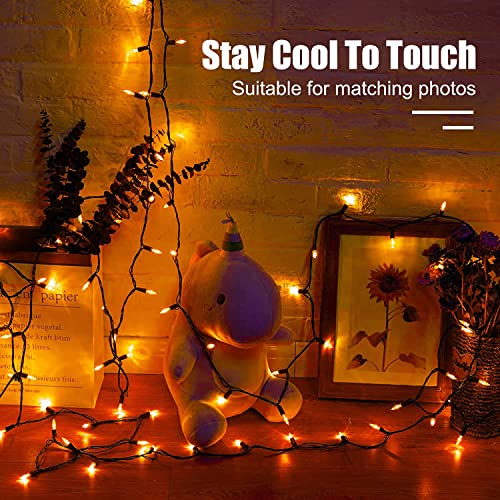 Orange Outdoor Lights, 33Feet 100 Led Christmas Lights with 8 Lighting Modes, Waterproof Mini String Lights Plug in for Garden Patio Party Wedding Christmas Xmas Tree Lighting Decoration