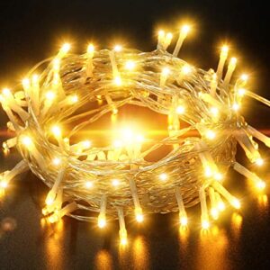 33ft 100 led battery operated string lights, ip65 waterproof outdoor fairy lights with 8 lighting modes, timer and memory program perfect for christmas wedding party bedroom garden patio – warm white