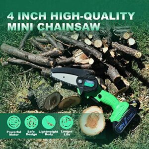 Tegatok Mini Chainsaw, Mini Chainsaw Cordless 4 Inch with 2 Batteries, Small Chainsaw with Pure Copper Motor, Safety Lock and 2 Chains, Perfect for Wood Cutting and Tree Branch Pruning