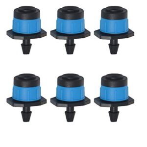 lxcom lighting 100pcs adjustable irrigation drippers 1/4 inch 360 degree full circle pattern drip emitters water flow irrigation drippers sprinkler drip parts drip irrigation for garden (blue)