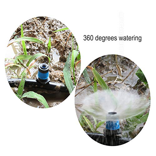 Lxcom Lighting 100pcs Adjustable Irrigation Drippers 1/4 Inch 360 Degree Full Circle Pattern Drip Emitters Water Flow Irrigation Drippers Sprinkler Drip Parts Drip Irrigation for Garden (Blue)