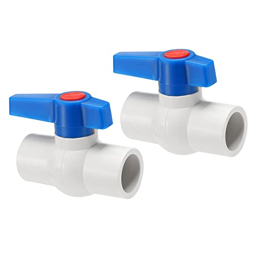 M METERXITY 2 Pack Ball Valve - Irrigation Water Flow Control, Slip Plastic Shut-Off Valve, Apply to Outdoor/Garden/Swimming Pools(25mm ID, White Blue)