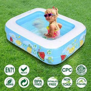 Inflatable Kiddie Pool, 47"x35"x13" Baby Pools with Inflatable Soft Floor, Durable Blow Up Pools for Kids, Backyard, Garden