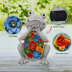 Nacome Solar Garden Statue Frog Figurine with Succulent and 7 LED Lights - Outdoor Lawn Decor Garden Frog Statue for Patio, Balcony, Yard, Lawn Ornament