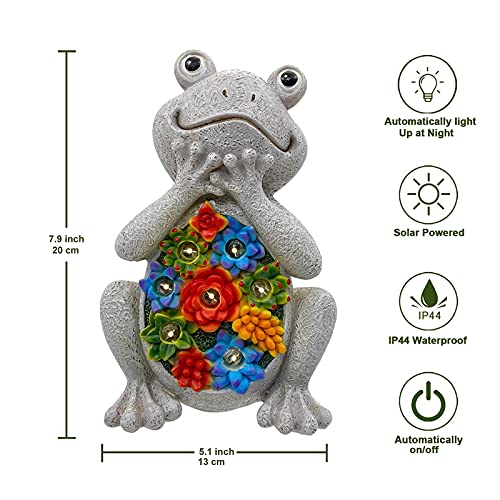 Nacome Solar Garden Statue Frog Figurine with Succulent and 7 LED Lights - Outdoor Lawn Decor Garden Frog Statue for Patio, Balcony, Yard, Lawn Ornament