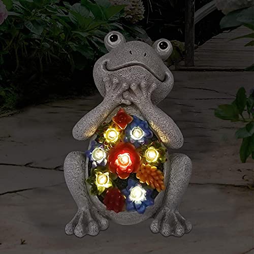 Nacome Solar Garden Statue Frog Figurine with Succulent and 7 LED Lights - Outdoor Lawn Decor Garden Frog Statue for Patio, Balcony, Yard, Lawn Ornament