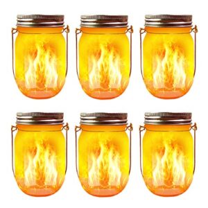 aubasic solar flicker torch lights, 6 pack waterproof dancing flicker lanterns lights build-in glass mason jar, outdoor patio yard desktop party halloween xmas decor solar lanterns