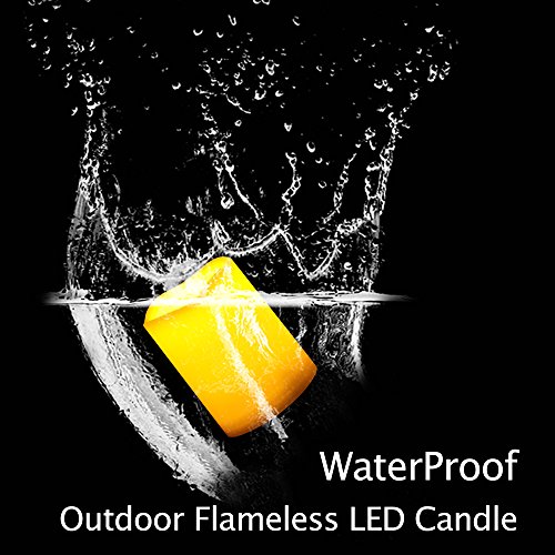 CANDLE CHOICE Waterproof Outdoor Battery Operated Flameless Candles with Timer Flickering Plastic Resin Electric LED Pillar Lights for Lantern Patio Garden Wedding Party Decorations 3x4 Inches 2 Pack