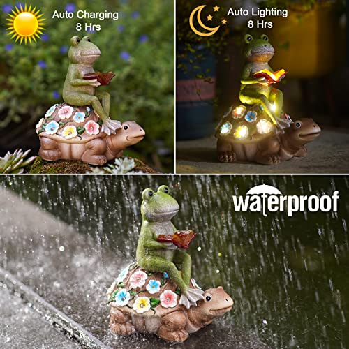 Nacome Solar Frog Riding Turtle for Garden Decor - Outdoor Statues for Patio,Yard,Balcony Ornament,Turtle Gifts for Women/Mom/Grandma,Mom's Best Gift