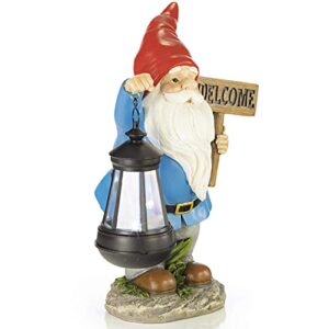 VP Home Welcome Gnome with Lantern Solar Powered LED Outdoor Decor Garden Light (Red Hat) Welcome gnome Statues Outdoor gnome Decor Funny Figurine Decor for Outside Patio, Yard, Lawn