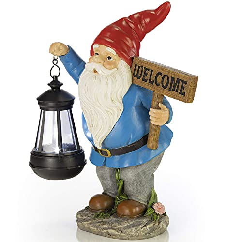 VP Home Welcome Gnome with Lantern Solar Powered LED Outdoor Decor Garden Light (Red Hat) Welcome gnome Statues Outdoor gnome Decor Funny Figurine Decor for Outside Patio, Yard, Lawn