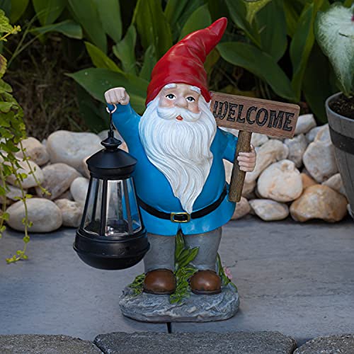 VP Home Welcome Gnome with Lantern Solar Powered LED Outdoor Decor Garden Light (Red Hat) Welcome gnome Statues Outdoor gnome Decor Funny Figurine Decor for Outside Patio, Yard, Lawn