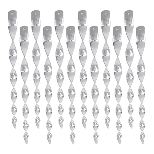 Reflective Bird Scare Devices Wind Twisting Bird Scare Rods Hanging Spiral Reflectors, 12 Pack Silvery