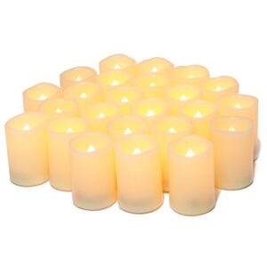 candle idea flameless led votive candles 24 pack, 1.5″ x 2″, battery operated flickering electric outdoor flameless tea lights, fake tealight candle bulk for wedding, christmas, halloween decorations