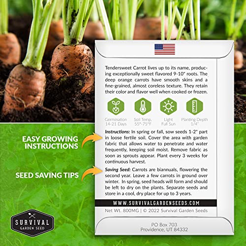 Survival Garden Seeds - Tendersweet Carrot Seed for Planting - Packet with Instructions to Plant and Grow Long Crunchy Orange Carrots in Your Home Vegetable Garden - Non-GMO Heirloom Variety