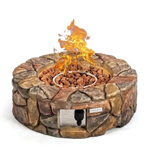 dortala stone propane fire pit, 28 inch propane fire pit round w/ lava rocks, pvc cover, etl certified, outdoor gas fire pits for outside patio garden backyard, 40,000 btu (brown)