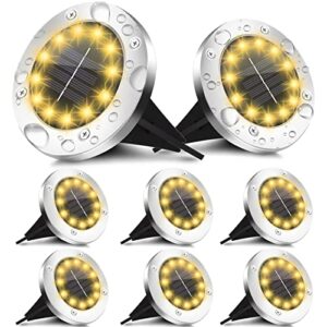 solar ground lights, solar garden lights outdoor waterproof, 8 packs 12 led solar outdoor lights for garden, pathway, yard, patio, walkway, grounds decorations(warm white)