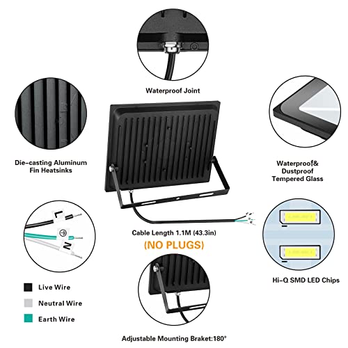 SOLLA 100W LED Flood Light, IP66 Waterproof, 8000lm, 550W Equivalent, Super Bright Outdoor Security Lights, 6000K Daylight White, Outdoor Floodlight for Garage, Garden, Lawn and Yard